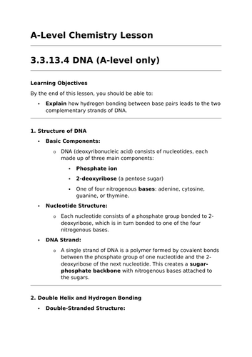 DNA - A-Level Chemistry Lesson | Teaching Resources