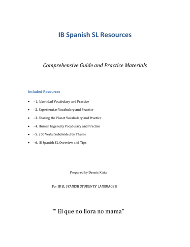 IB SPANISH B VOCABULARY AND GUIDE BOOKLET | Teaching Resources