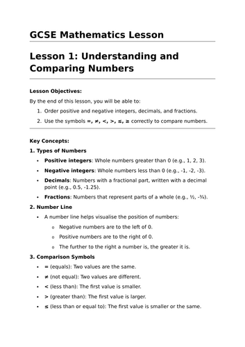 Understanding and Comparing Numbers - GCSE Maths Lesson | Teaching ...
