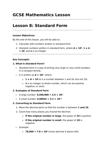 Standard Form - GCSE Maths Lesson | Teaching Resources