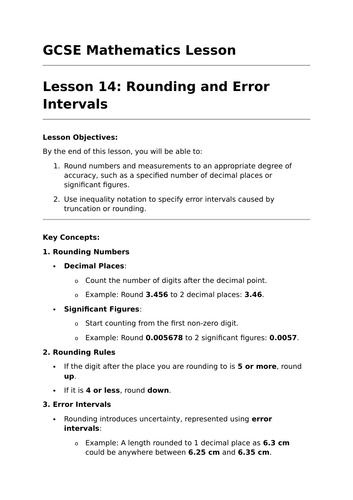 Rounding And Error Intervals Gcse Maths Lesson Teaching Resources