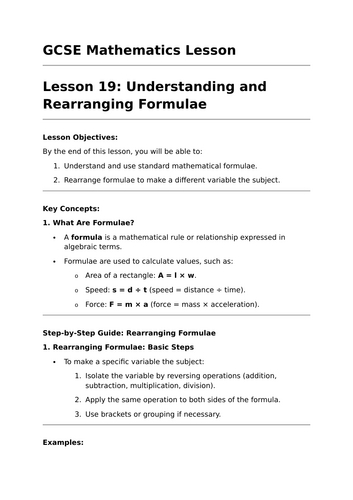 Understanding and Rearranging Formulae - GCSE Maths Lesson | Teaching ...