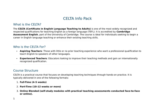 CELTA Info Pack | Teaching Resources