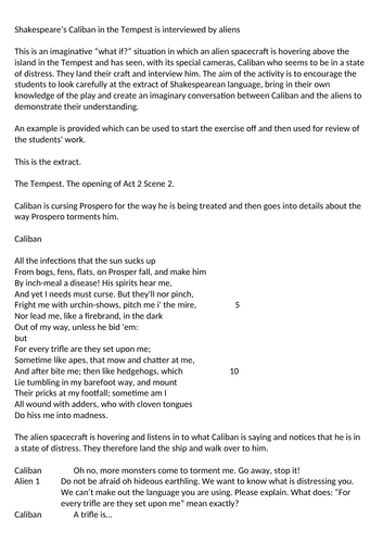 Shakespeare’s Caliban in the Tempest is interviewed by aliens ...