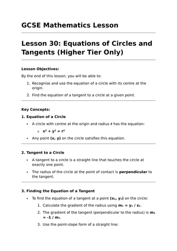 Equations of Circles and Tangents - GCSE Maths Lesson | Teaching Resources