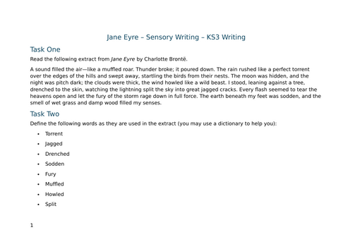 Jane Eyre – Sensory Writing – KS2 / KS3 Writing | Teaching Resources