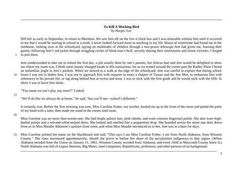 To Kill a Mockingbird - Reading and Questions | Teaching Resources
