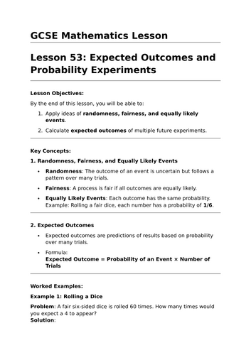 Expected Outcomes - GCSE Maths Lesson | Teaching Resources