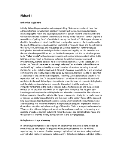 A LEVEL ENGLISH LITERATURE teacher resource "Richard II" | Teaching ...