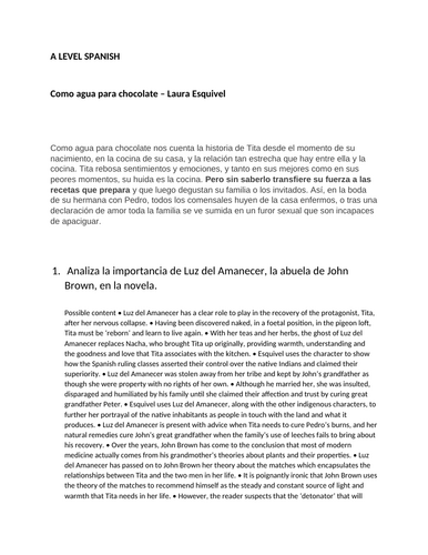 Como Agua Para Chocolate: A LEVEL SPANISH revision | Teaching Resources
