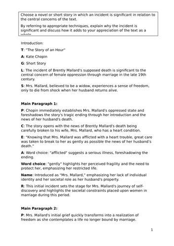 Higher English: critical essay plan "Story of An Hour" | Teaching Resources