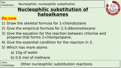 Nucleophilic substitution of haloalkanes | Teaching Resources