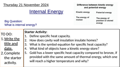GCSE Physics Internal Energy: Complete Lesson | Teaching Resources