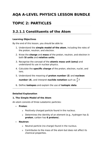 PARTICLES - Complete Lesson Bundle for AQA A-Level Physics | Teaching ...