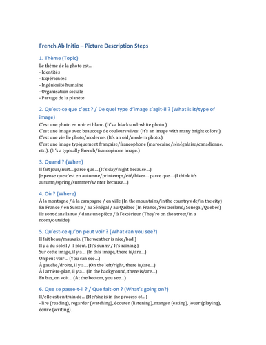 FRENCH IB ORAL DESCRIPTION FORMAT | Teaching Resources