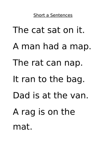 Short a Decodable Sentences | Teaching Resources