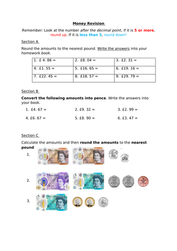 Worksheets Rounding Money
