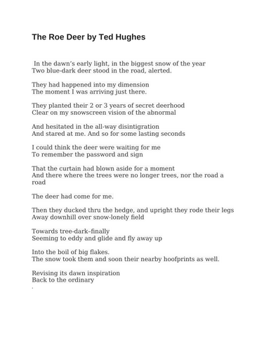 "Roe Deer" by Ted Hughes GCSE English Literature POETRY ANALYSIS ...