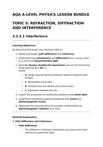 Refraction Diffraction And Interference Complete Lesson Bundle For