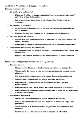Essay Volver A level Spanish | Teaching Resources