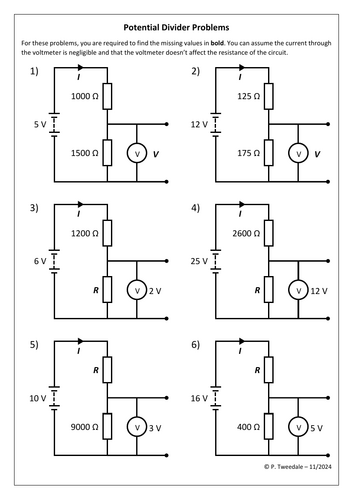 Potential Divider Problems | Teaching Resources