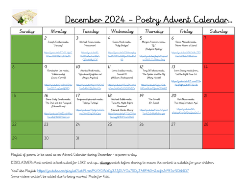 Poetry Advent Calendar (2024) | Teaching Resources