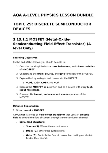 DISCRETE SEMICONDUCTOR DEVICES - Complete Lesson Bundle for AQA A-Level ...