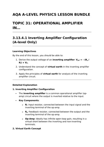 OPERATIONAL AMPLIFIER - Complete Lesson Bundle for AQA A-Level Physics ...
