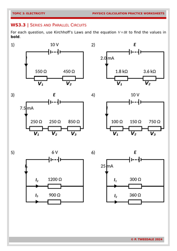Electricity: Series and Parallel Circuit Calculations | Teaching Resources