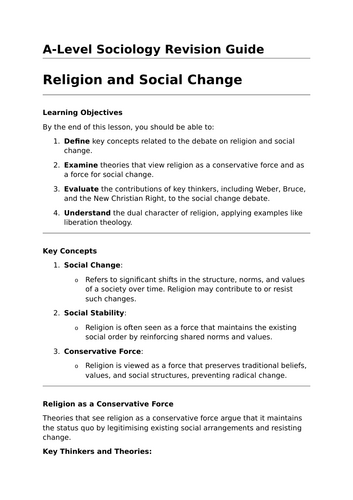 Religion and Social Change - A-Level Sociology | Teaching Resources