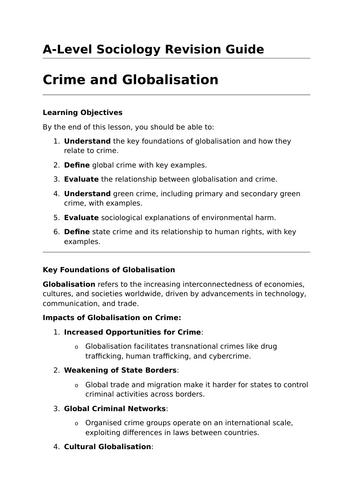 Crime and Globalisation - A-Level Sociology | Teaching Resources