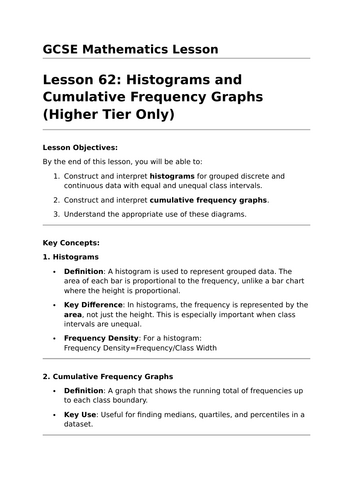 Histograms and Cumulative Frequency Graphs - GCSE Maths Lesson ...