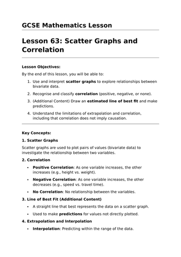 Scatter Graphs and Correlation - GCSE Maths Lesson | Teaching Resources