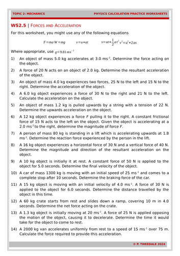 Mechanics: Forces and Acceleration Calculations | Teaching Resources