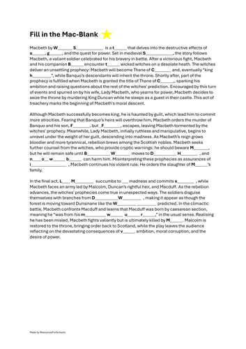 Fill in the Blank (Macbeth Edition Plot) | Teaching Resources