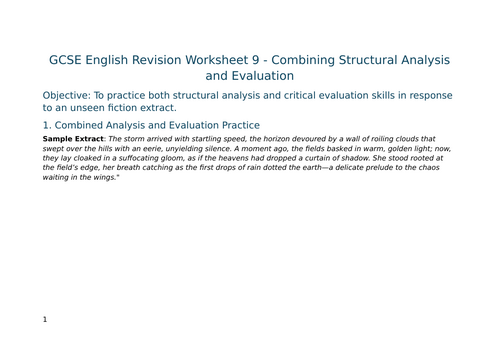 Combining Structural Analysis and Evaluation – GCSE Worksheet 9 ...