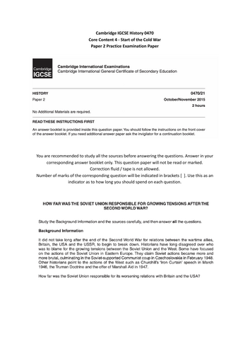 CIE IGCSE History Paper 2 Practice (CC4) | Teaching Resources CIE IGCSE History Paper 2 Practice (CC4) | Teaching Resources