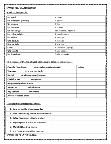 GCSE Spanish: La tecnologia | Teaching Resources