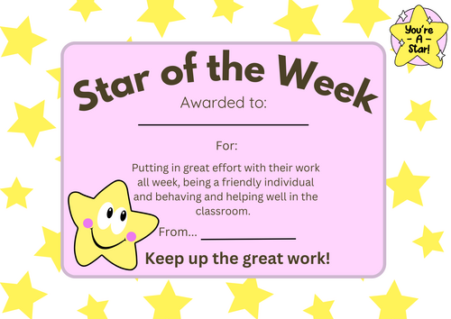Star of the Week certificate | Teaching Resources