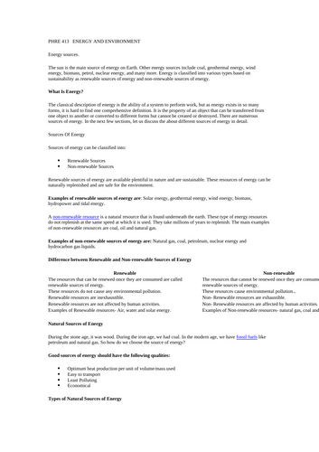 ENERGY AND ENVIRONMENT | Teaching Resources