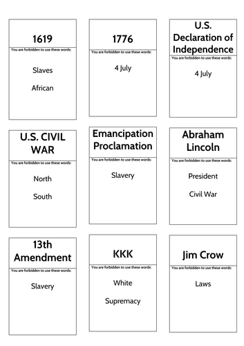 Black Civil Rights Taboo Game | Teaching Resources
