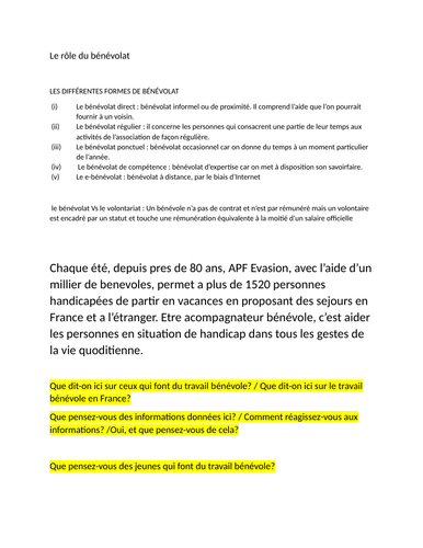 A LEVEL FRENCH speaking exam questions and answers Le Role Du Benevolat ... A LEVEL FRENCH speaking exam questions and answers Le Role Du Benevolat ...