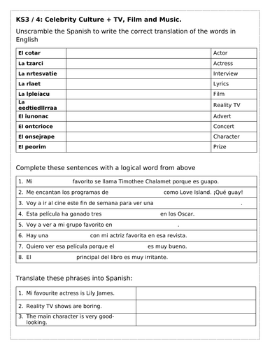 Spanish Worksheets: KS3, KS4, GCSE Language Teaching Resources ǀ Tes