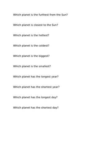 Planet research activity | Teaching Resources
