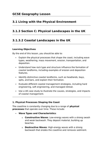 UK Coastal Landscapes - GCSE Geography Lesson | Teaching Resources