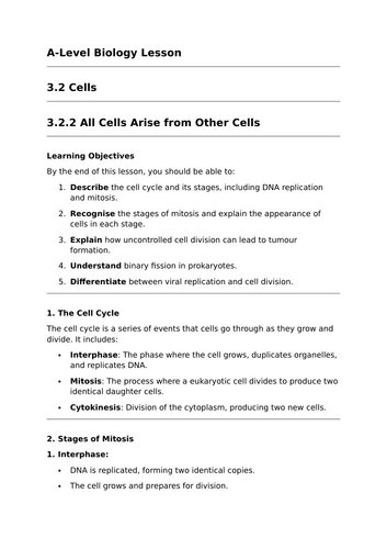 All Cells Arise from Other Cells - A-Level Biology Lesson | Teaching ...