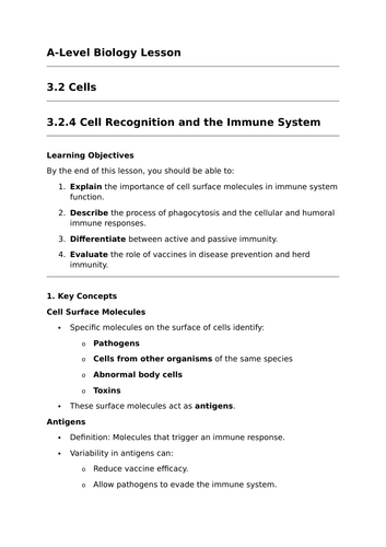 Cell Recognition and the Immune System - A-Level Biology Lesson ...