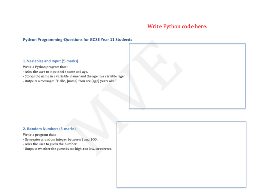 Python programming worksheet | Teaching Resources Python programming worksheet | Teaching Resources