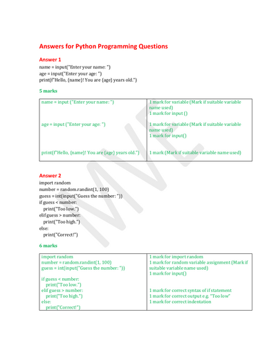Python programming Answers | Teaching Resources Python programming Answers | Teaching Resources