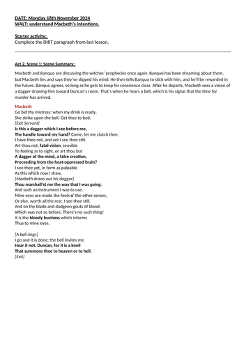 Macbeth Act 2 Worksheets | Teaching Resources